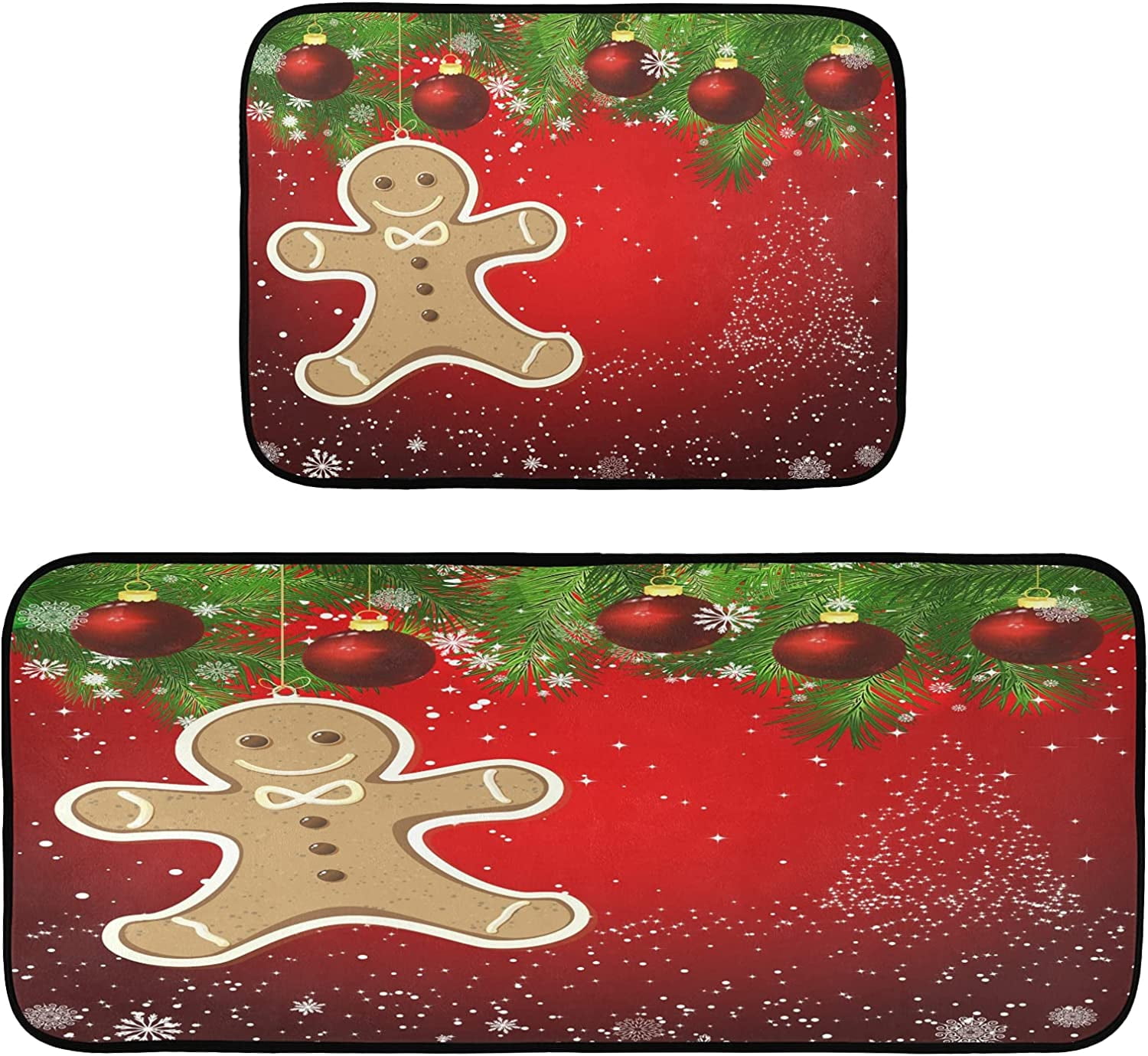 Christmas Gingerbread Man Kitchen Mats Winter Snowflakes Xmas Ball ...
