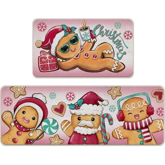 Christmas Kitchen Mats Set of 2, Red Xmas Kitchen Rugs for Floor and ...