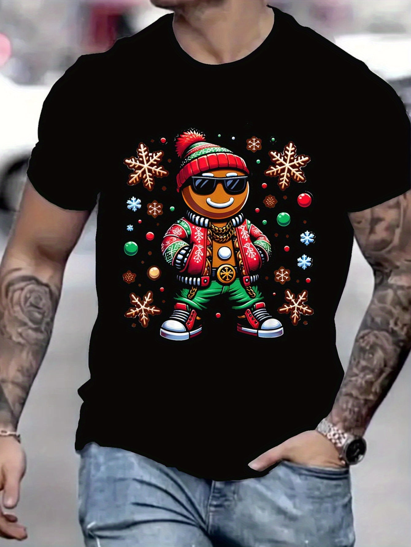 Christmas Gingerbread Man Men's T-Shirt | 3D Fun Holiday Print Short ...