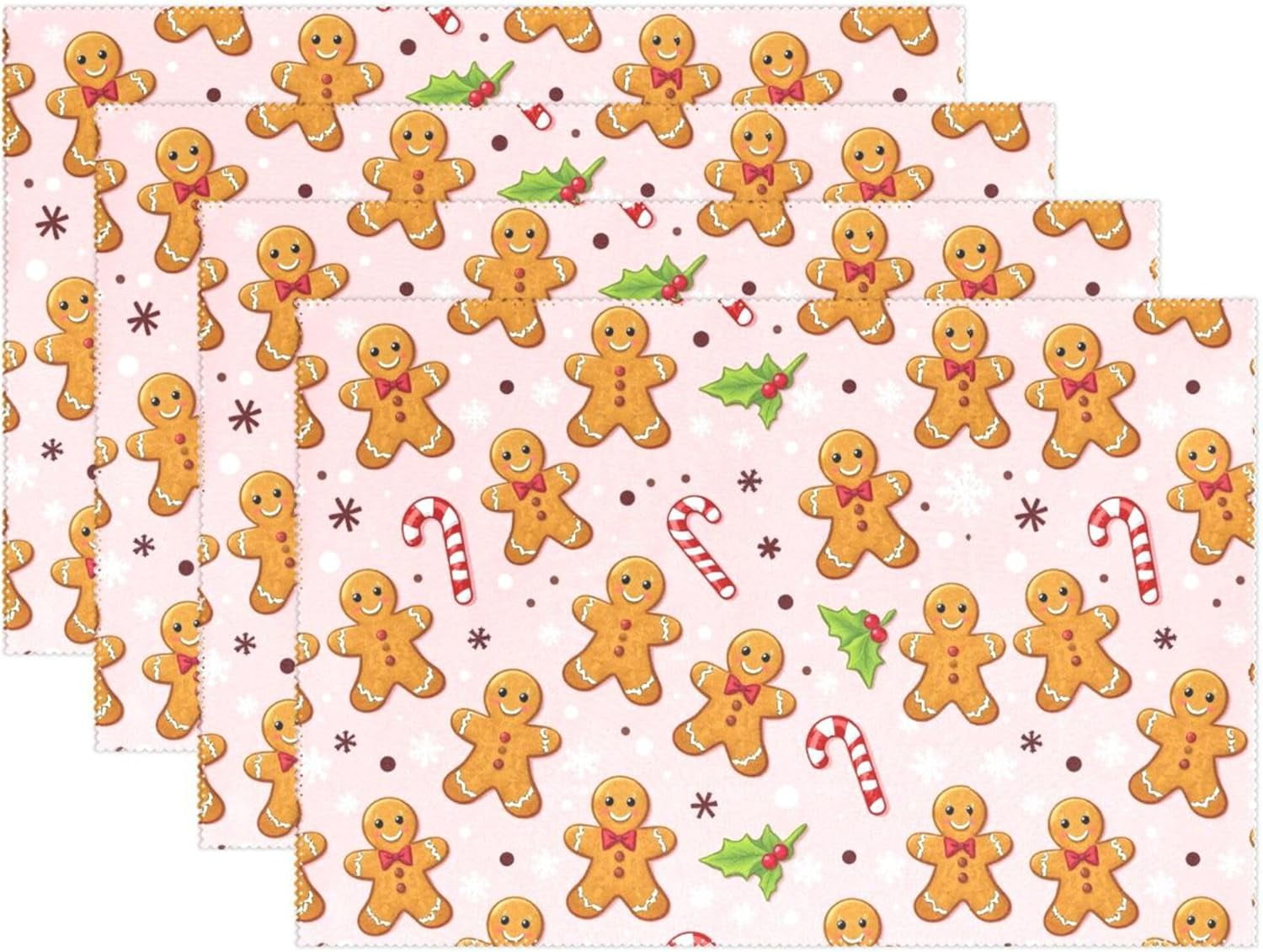 Christmas Gingerbread Man Pink Placemats Set of 6 Winter Snowflake ...