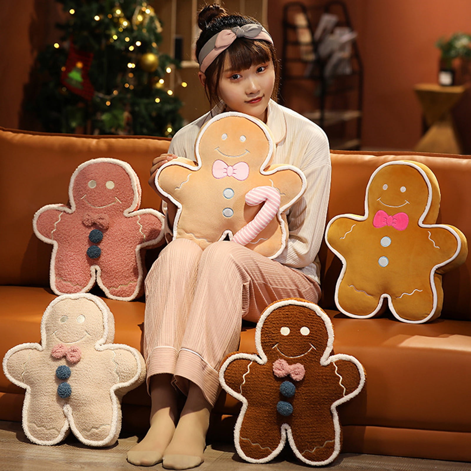 Christmas Gingerbread Man Plush Doll Soft Toy Decorative Waist Pillow ...