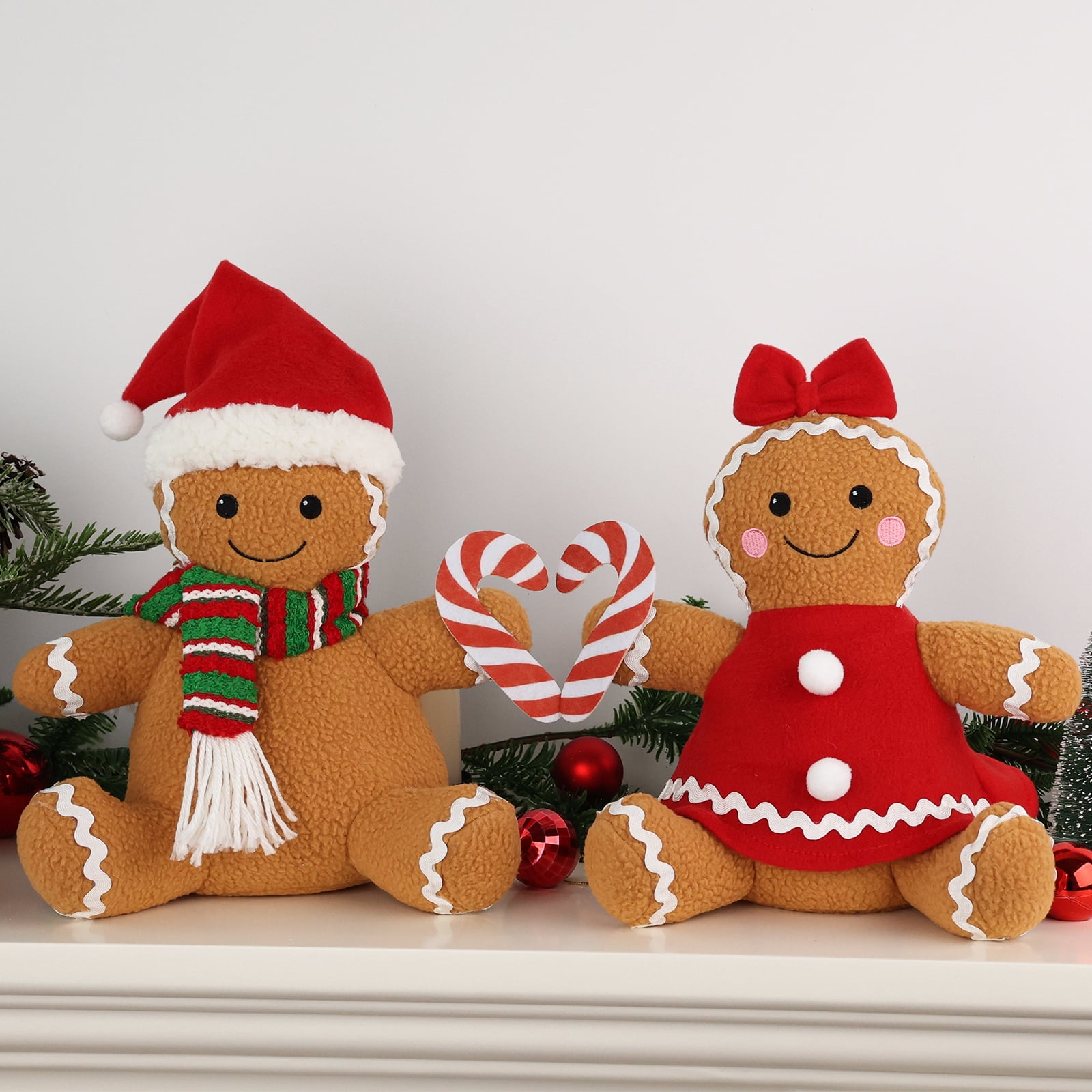 Christmas Gingerbread Man Plush Set of 2, Xmas Indoor Home Decorations ...