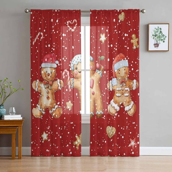 Christmas Gingerbread Man Sheer Curtains 72 Inches Long, Winter Xmas ...