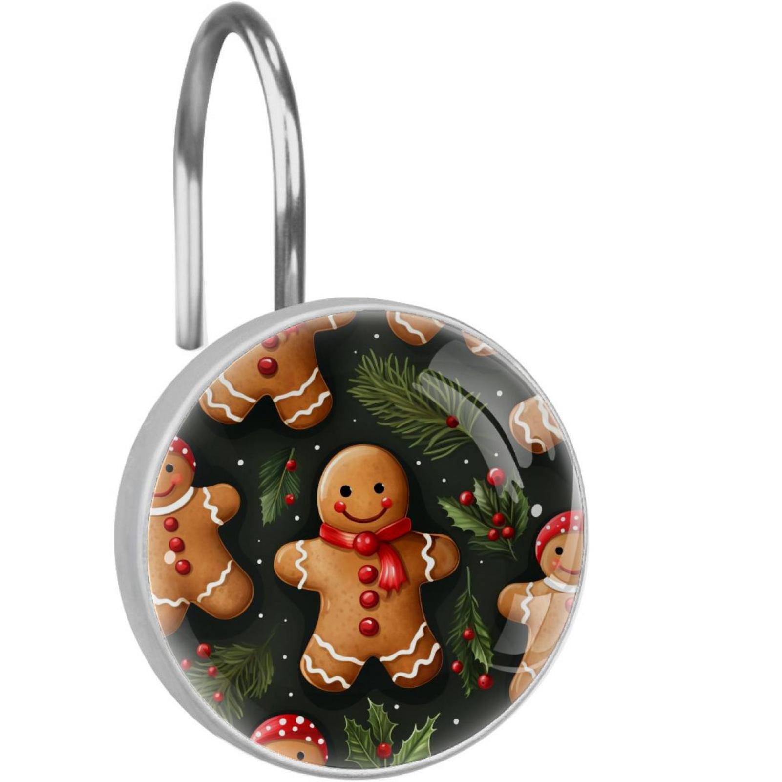 Christmas Gingerbread Man Shower Curtain Hooks （Set of 12） for Home Hotel Shower Rods Bathroom ...