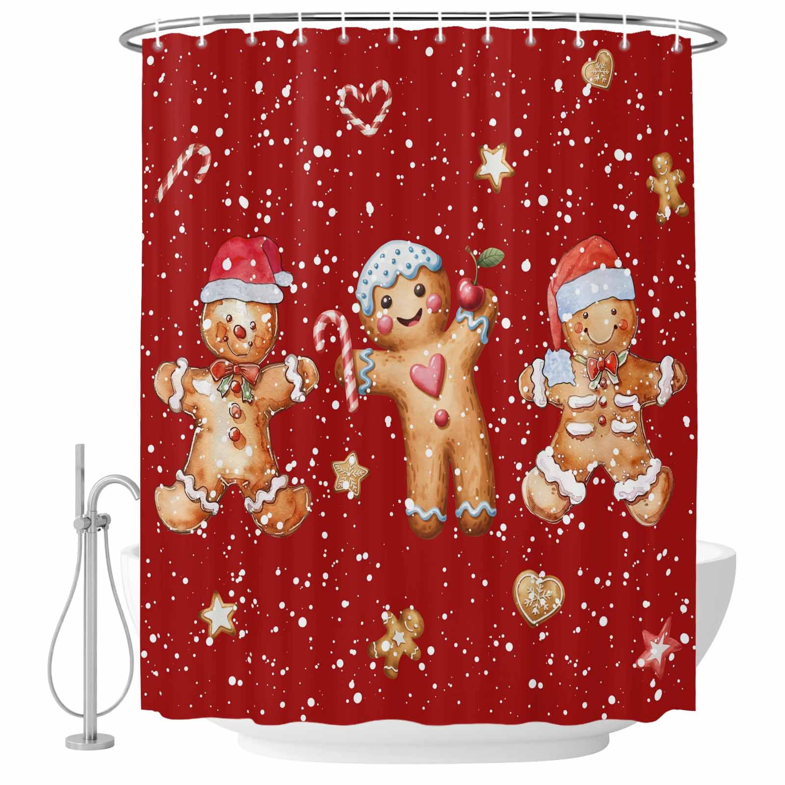 Christmas Gingerbread Man Shower Curtain, Waterproof Shower Curtains ...