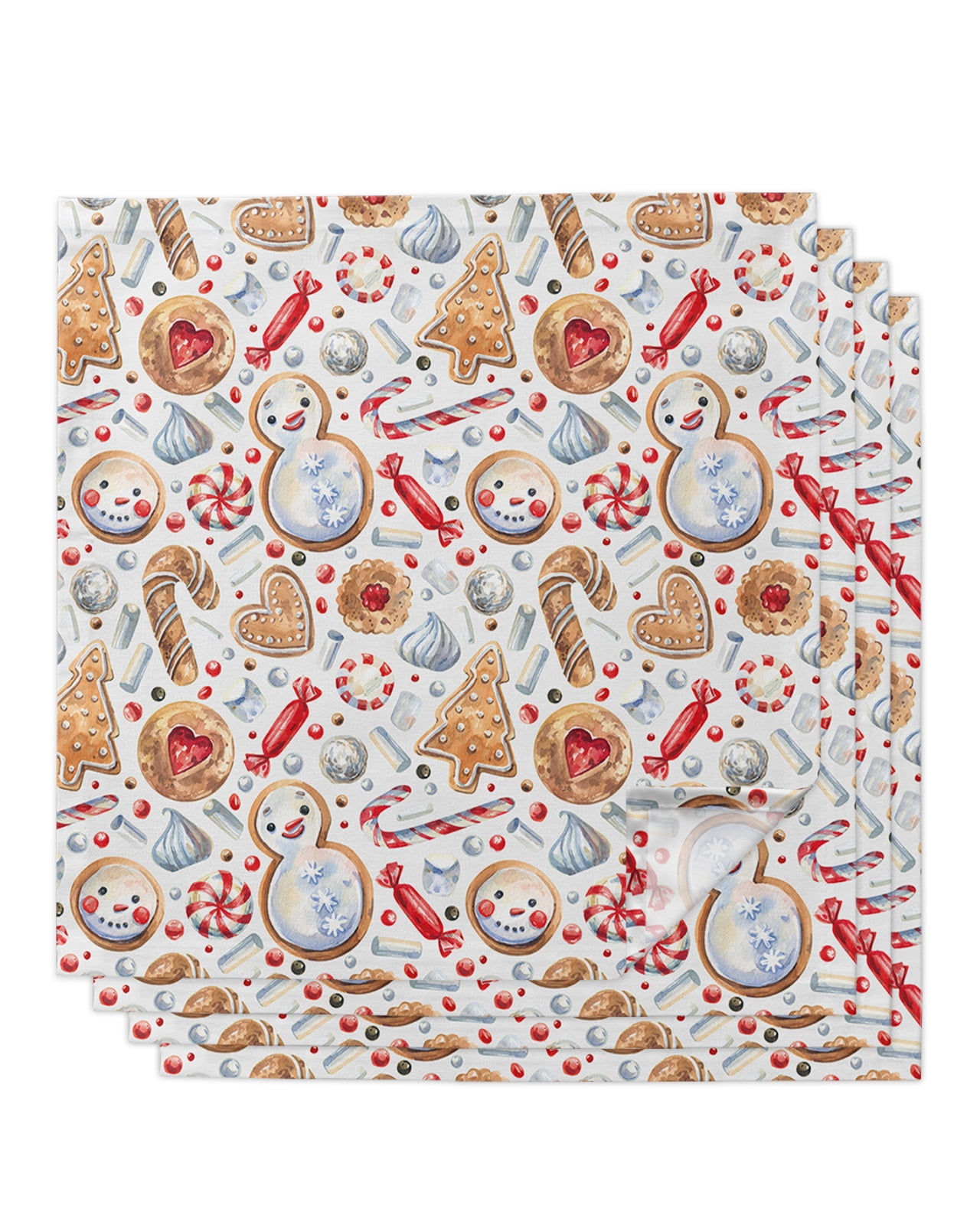 Christmas Gingerbread Man Snowman Table Napkins Cloth Set Handkerchief ...