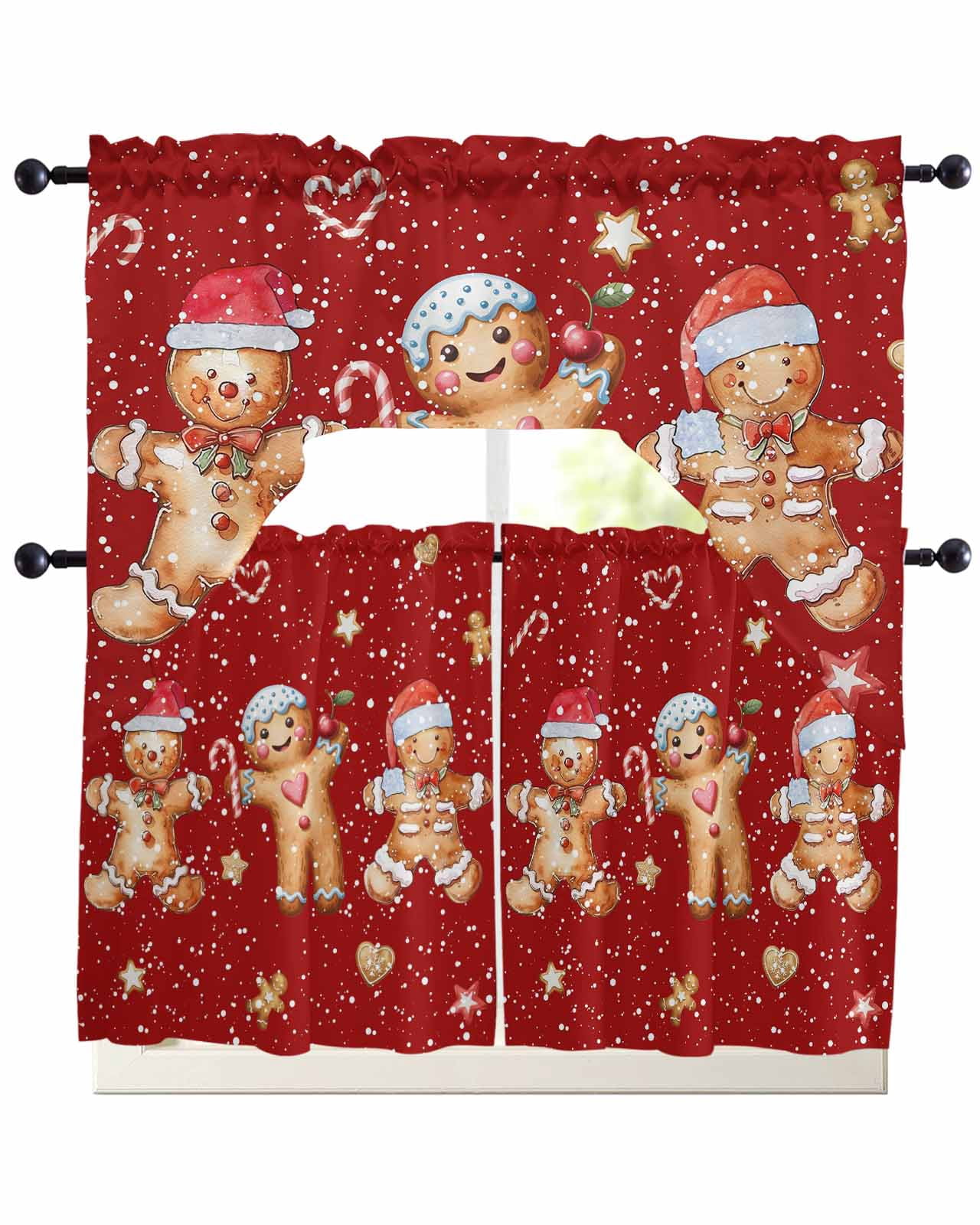 Christmas Gingerbread Man Swag Curtains for Living Room/Bedroom Windows ...