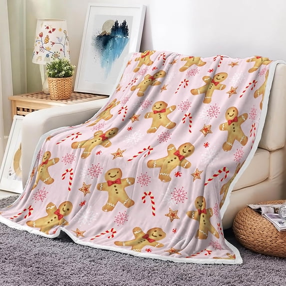 Christmas Gingerbread Man Throw Blanket, Super Soft Flannel Cozy Candy ...
