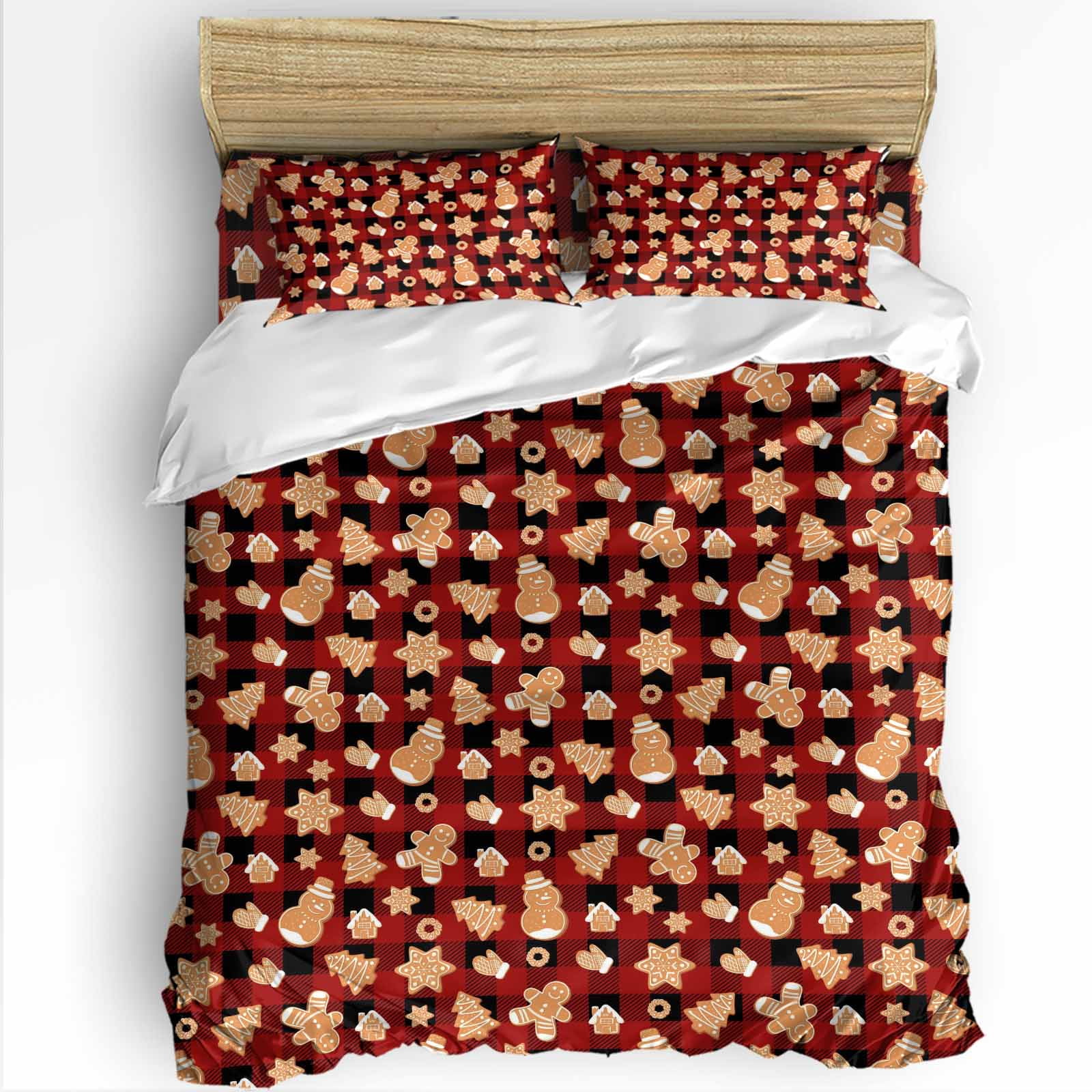 Christmas Gingerbread Man Twin Size Comforter Set, Snowman Xmas Tree ...