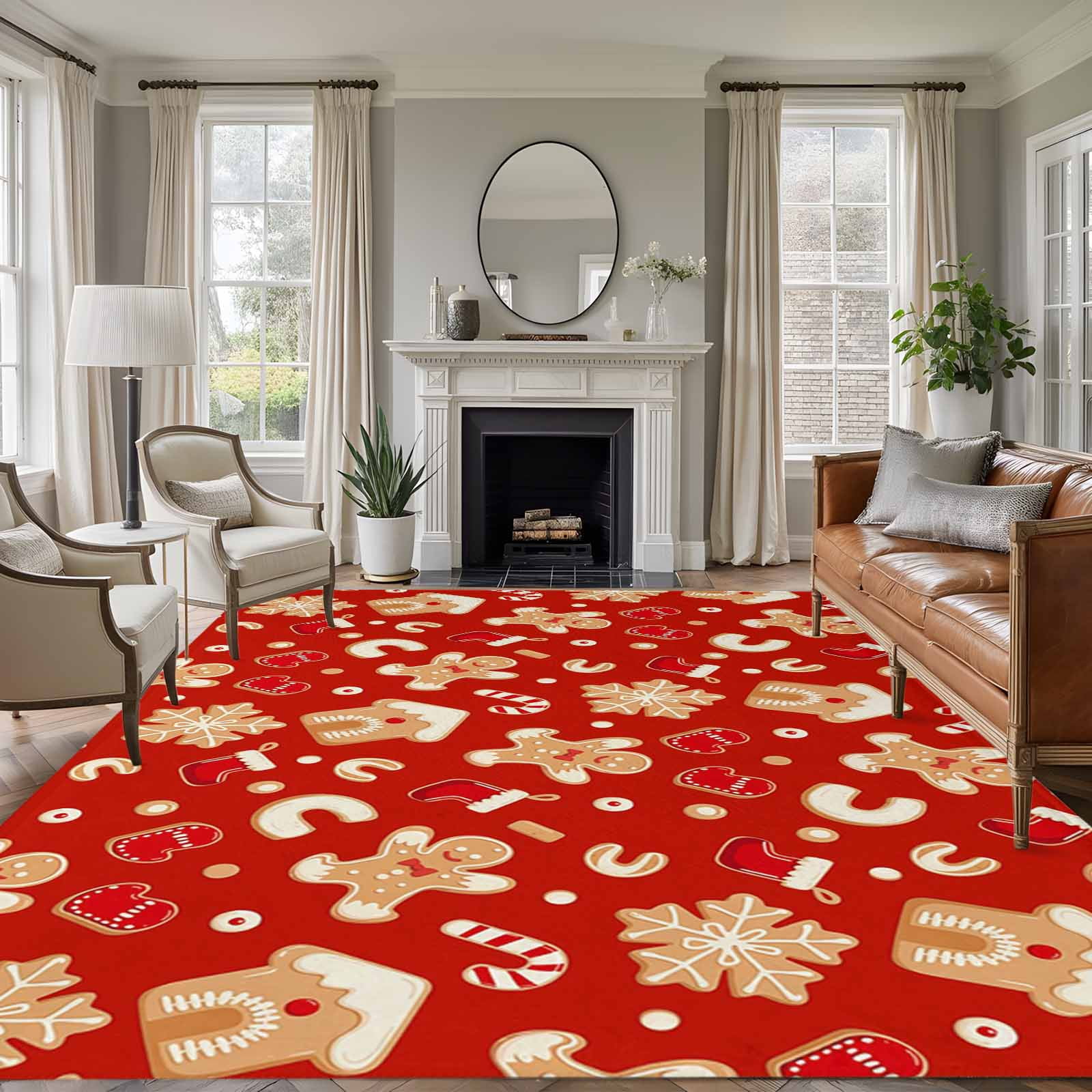 Christmas Gingerbread Man Washable Living Room Rugs 5'x8', Winter ...