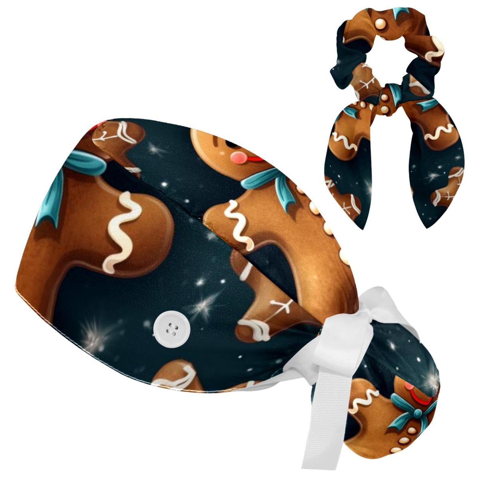 Christmas Gingerbread Man Working Cap with Buttons，Adjustable Surgical ...