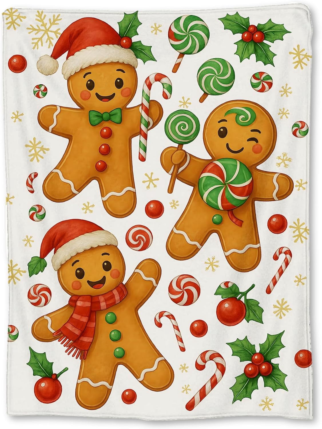 Christmas Gingerbread Men Blanket, Soft Lightweight Flannel Candy Canes ...