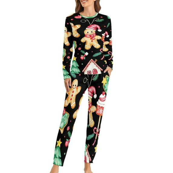 Christmas Gingerbread Pattern Pajamas Woman Long Sleeves Cute Pajama ...