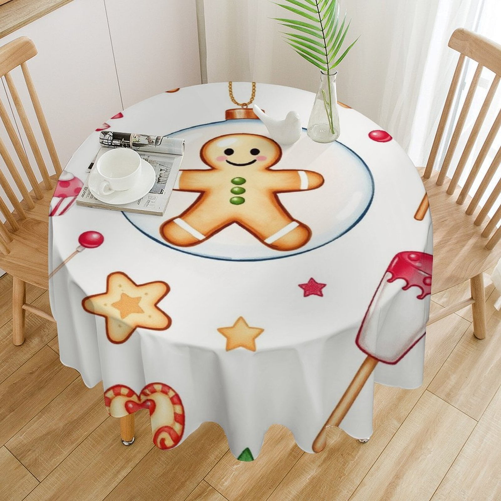 Christmas Gingerbread Pattern Round Tablecloths Circular Table Cover ...