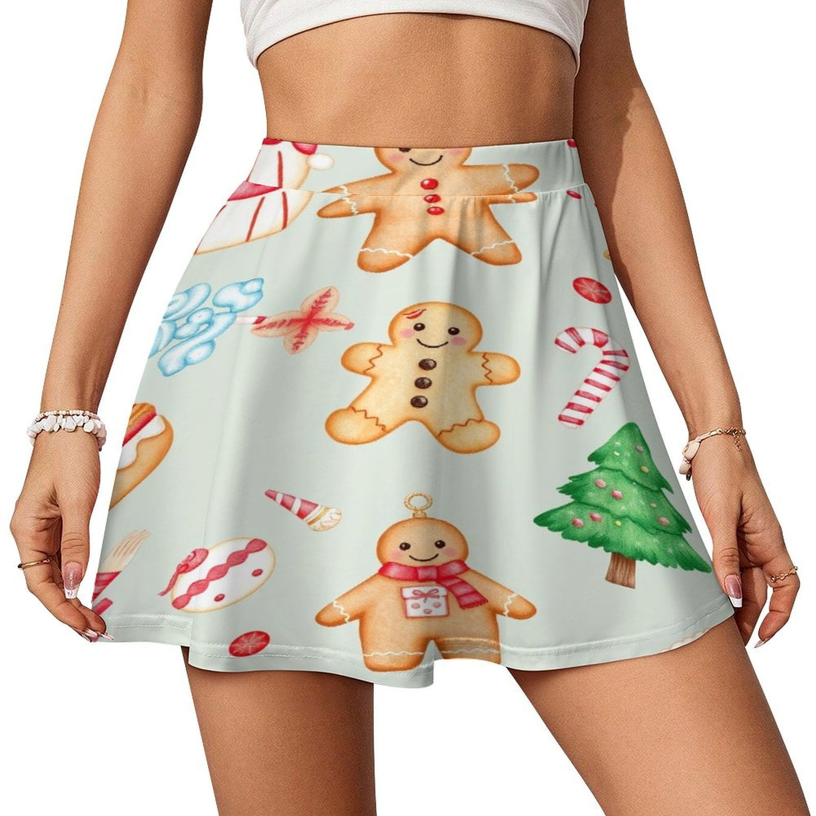Christmas Gingerbread Pattern Skirt Women Cute Mini Skirts High Waist ...
