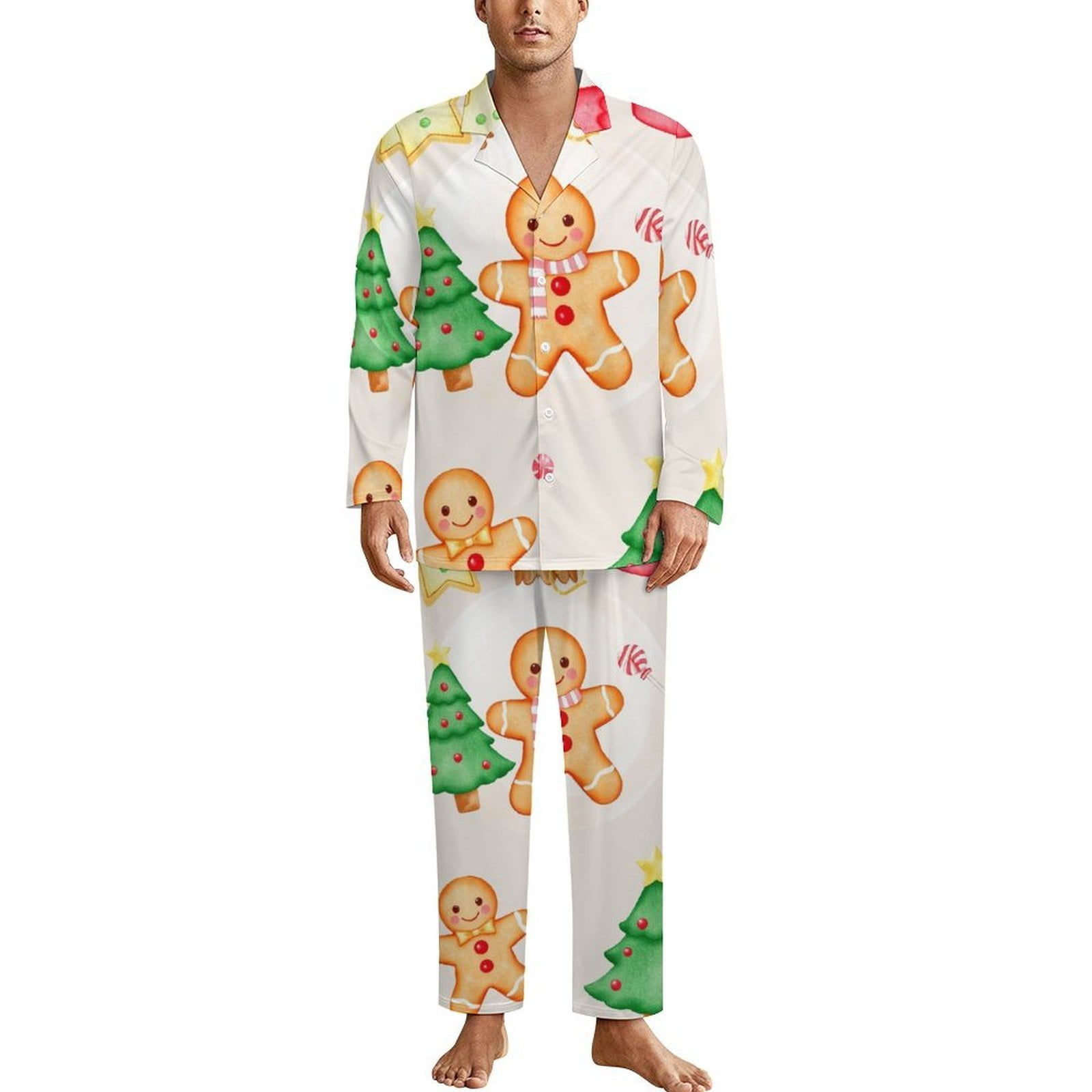 Christmas Gingerbread Pattern Sleepwear Autumn Casual Oversize Pajama ...