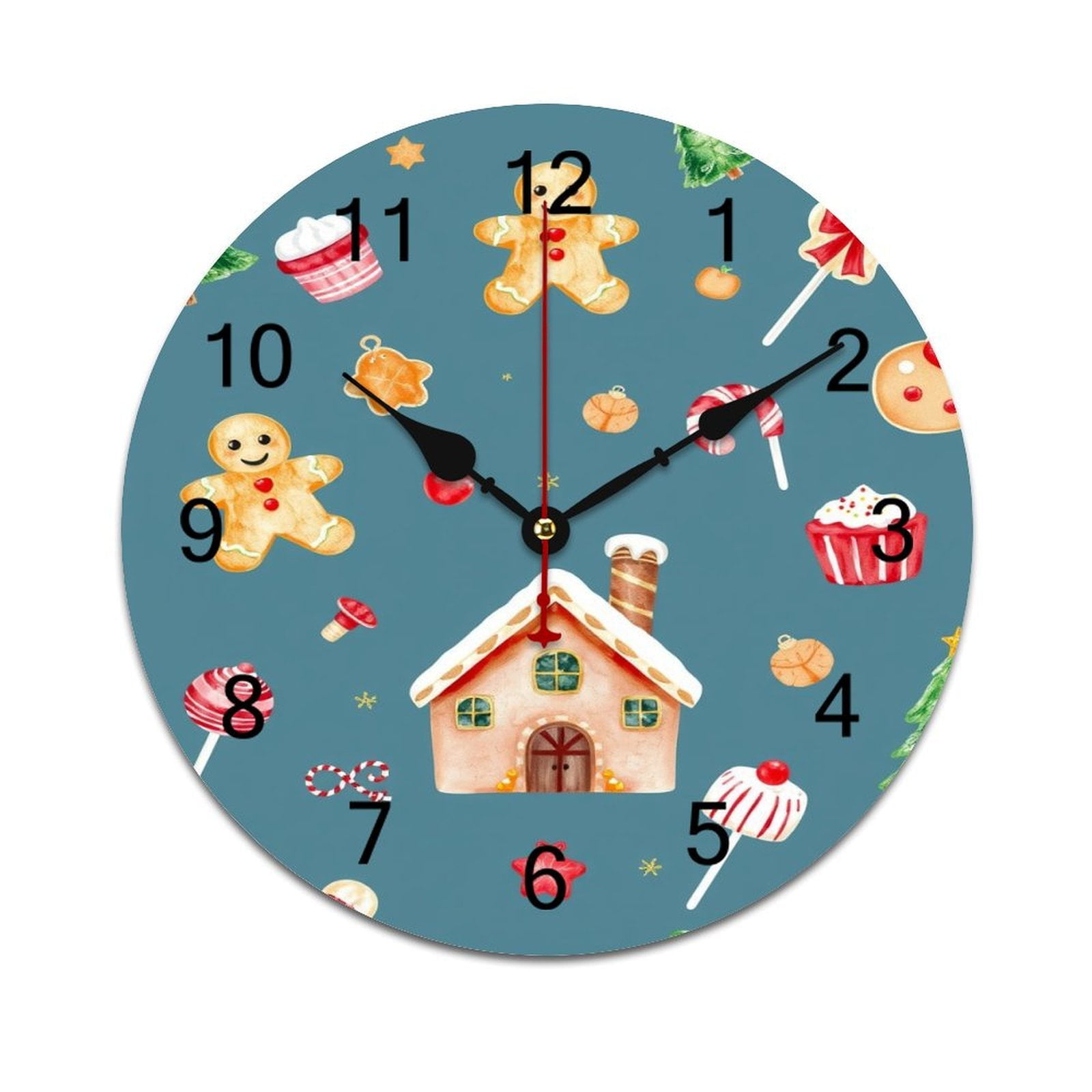 Christmas Gingerbread Pattern Time Decorative Wall Clocks Round Large ...
