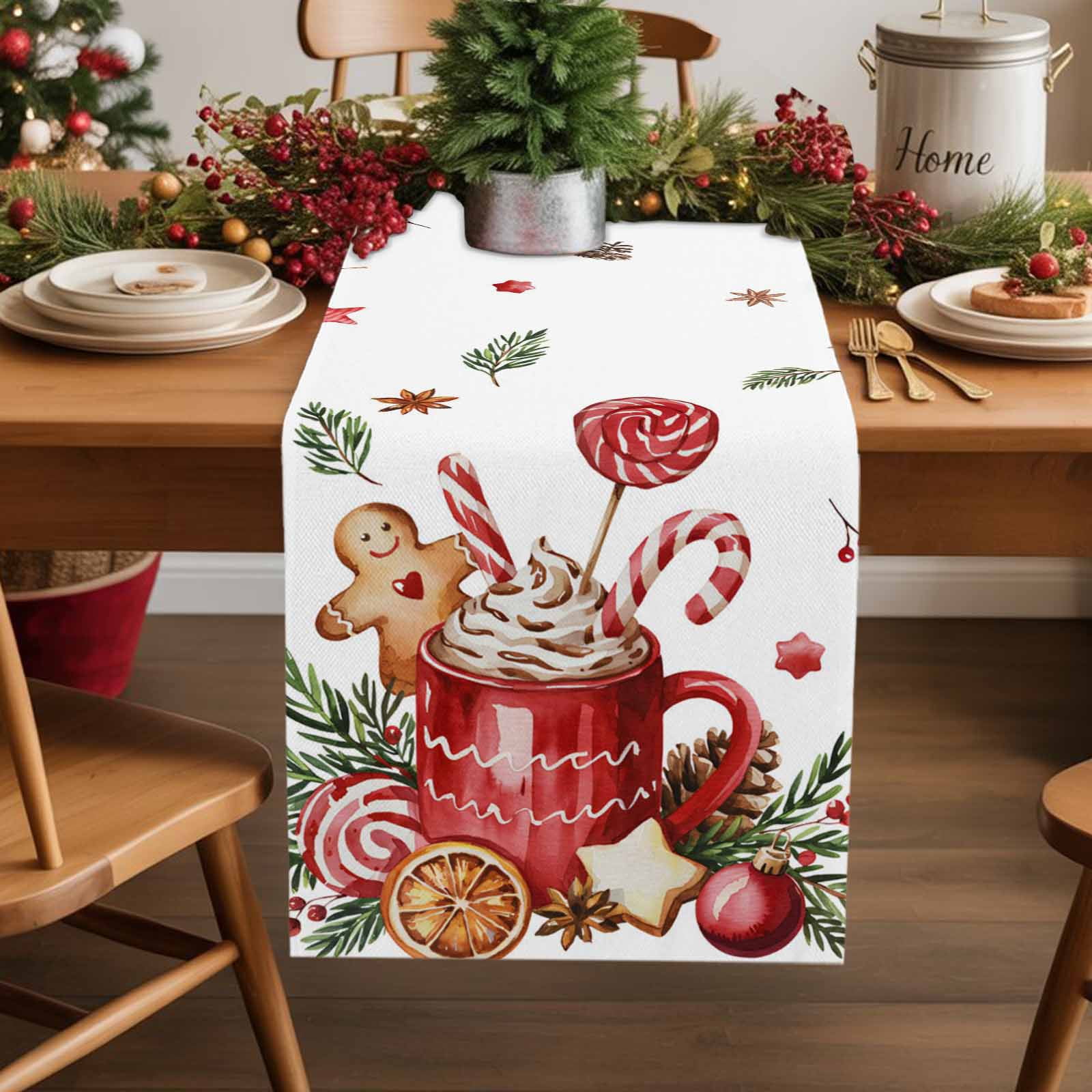 Christmas Gingerbread Pine Cone Table Runner 13x72in Non-Slip Cotton ...