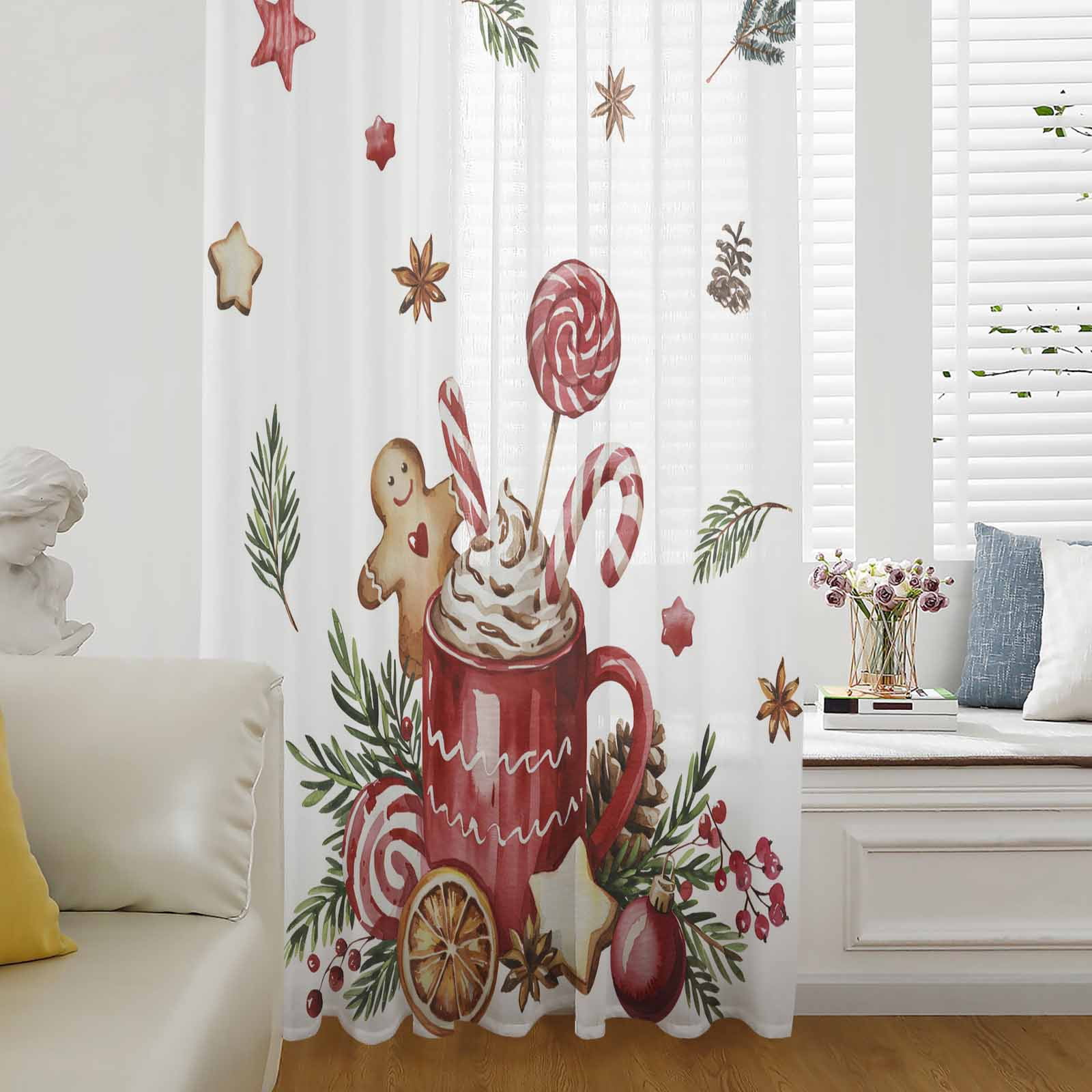 Christmas Gingerbread Semi Sheer Curtains Drapes for Living Room ...