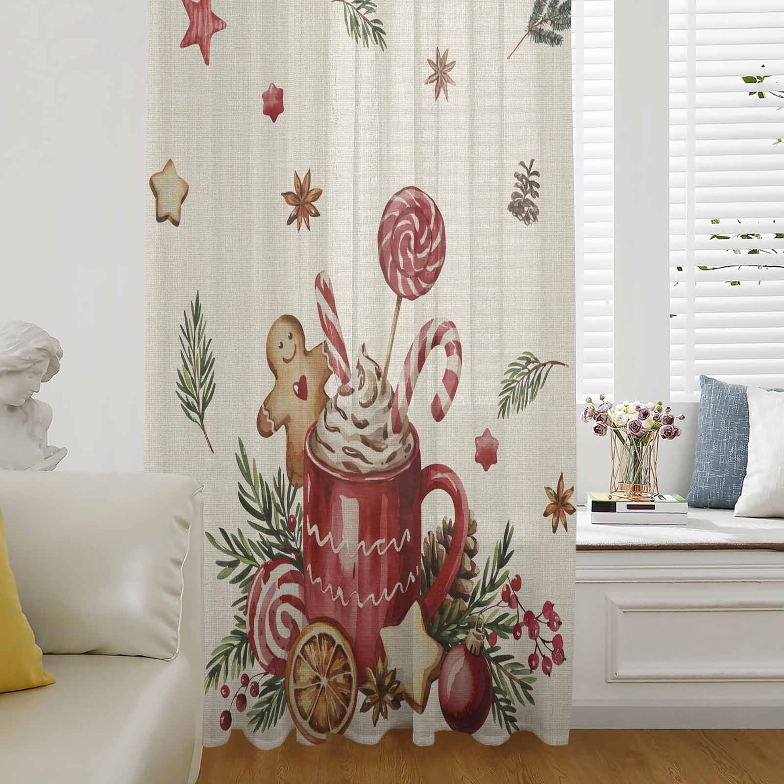 Christmas Gingerbread Semi Sheer Curtains Drapes for Living Room ...