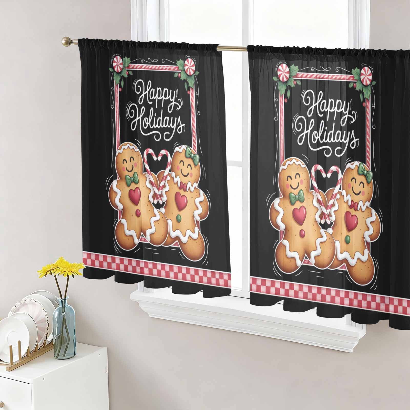 Christmas Gingerbread Sheer Curtains 45 Inch Length 2 Panels Set, Xmas ...