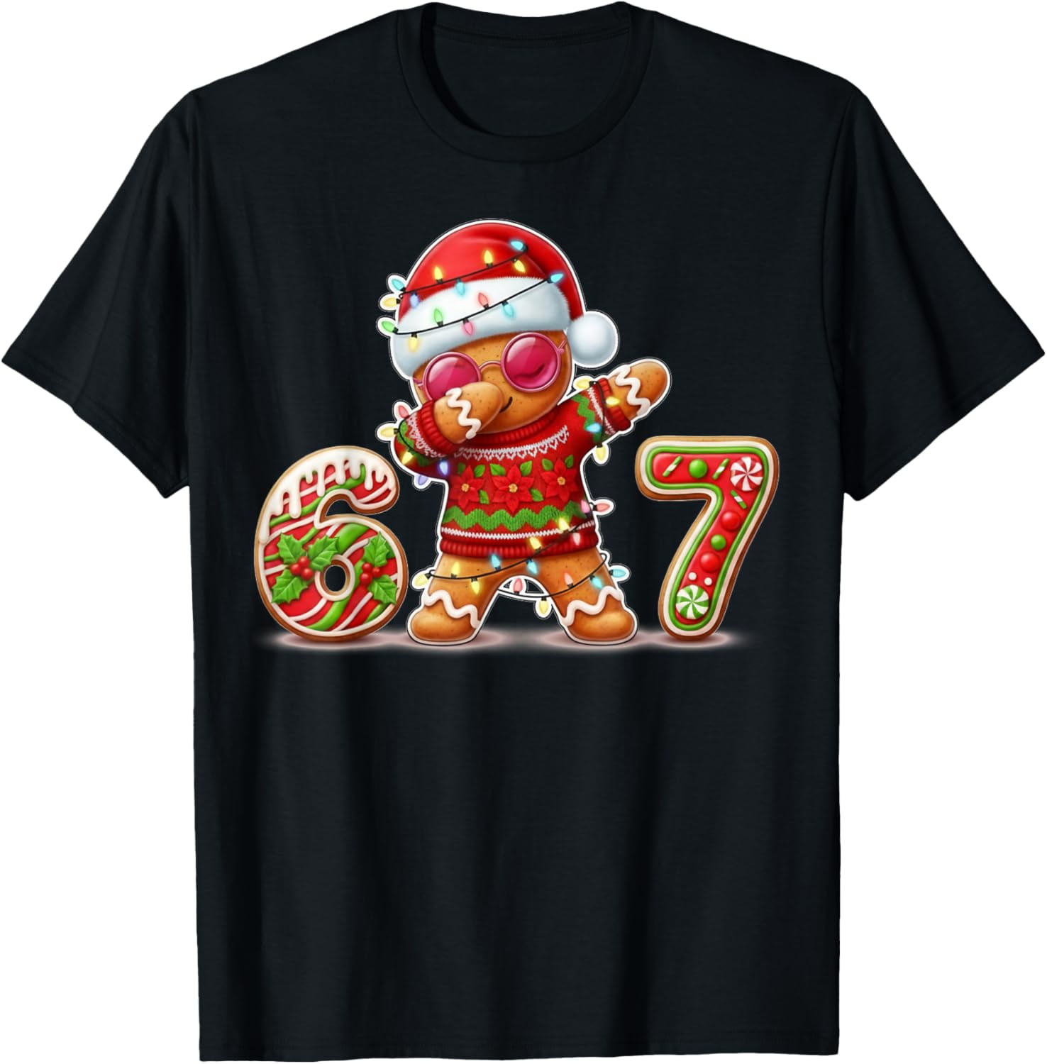 Christmas Gingerbread Six Seven 67 Ice Cream Drip T-Shirt- American ...