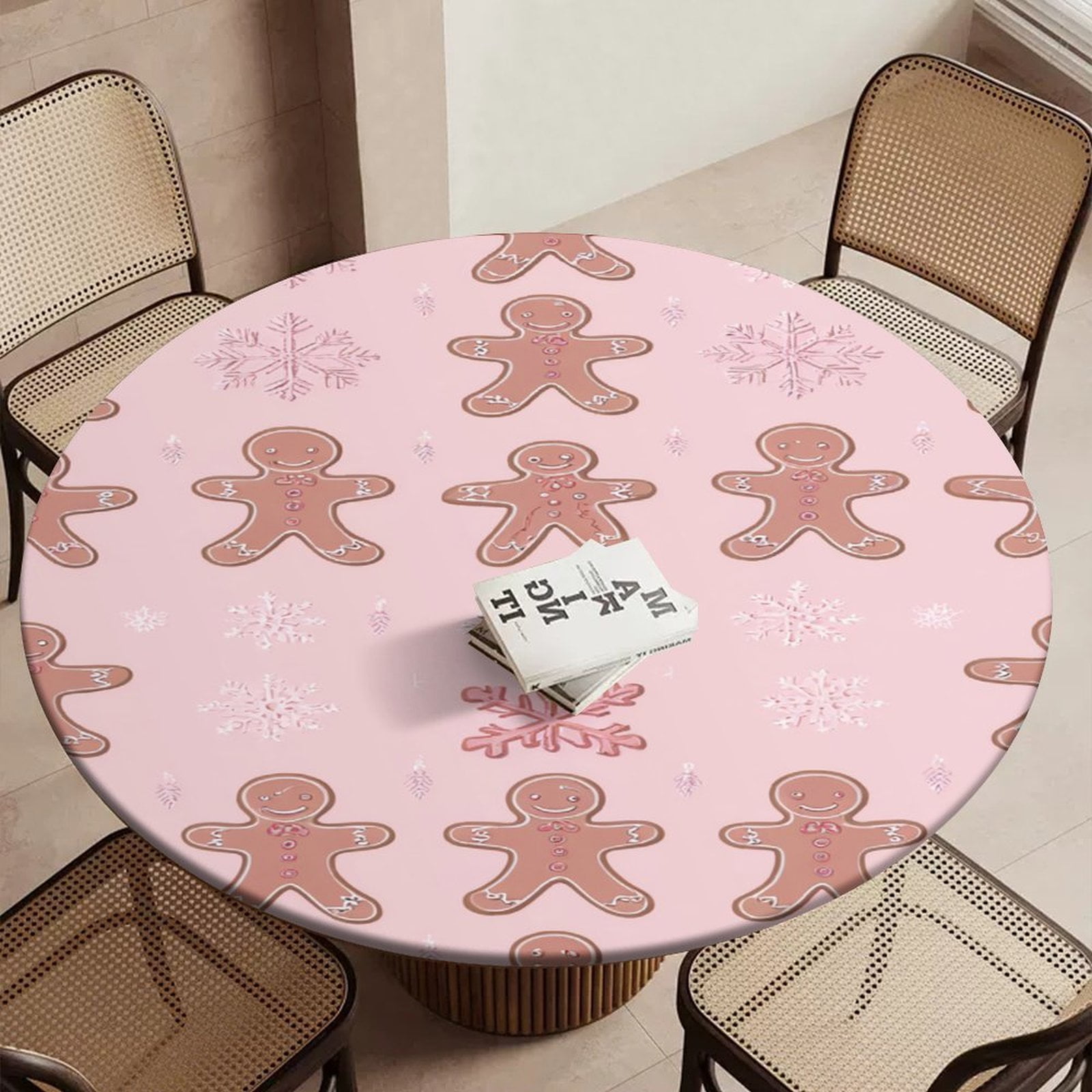 Christmas Gingerbread Snowflake Pattern Round Table Cover Kitchen ...