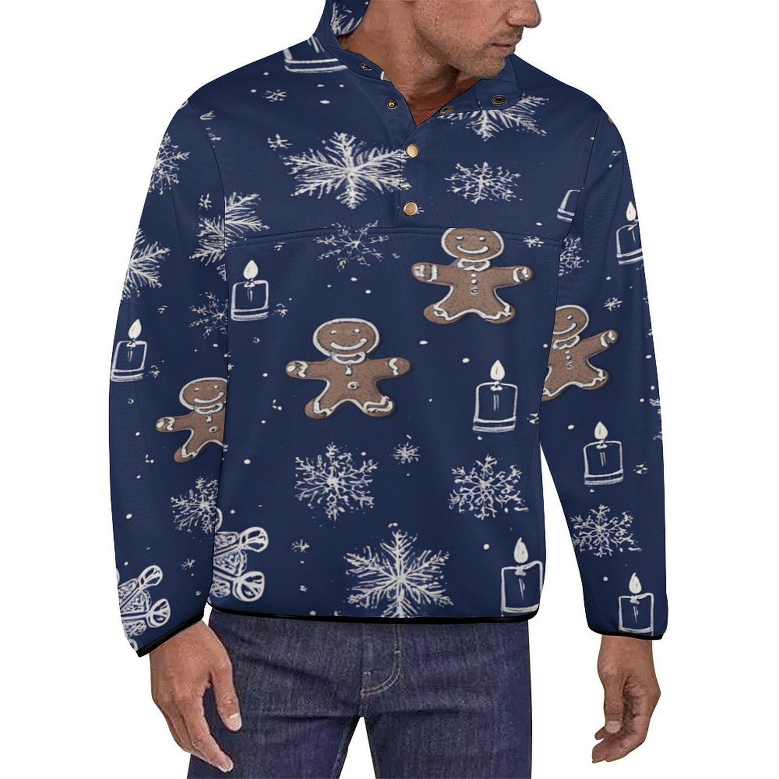 Christmas Gingerbread Snowflake Wrapping Paper Men's Stand Collar ...