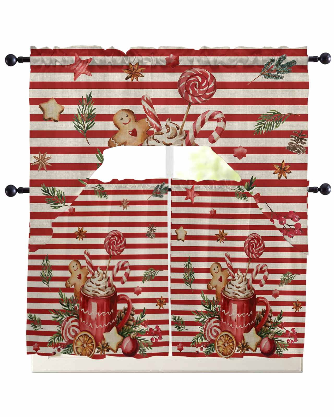 Christmas Gingerbread Swag Curtains for Living Room/Bedroom Windows ...