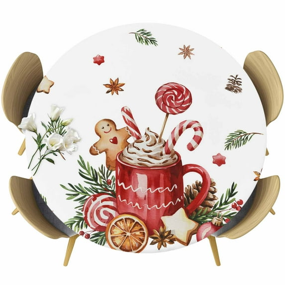 Christmas Gingerbread Table Cloth, Round Fitted Tablecloths with ...