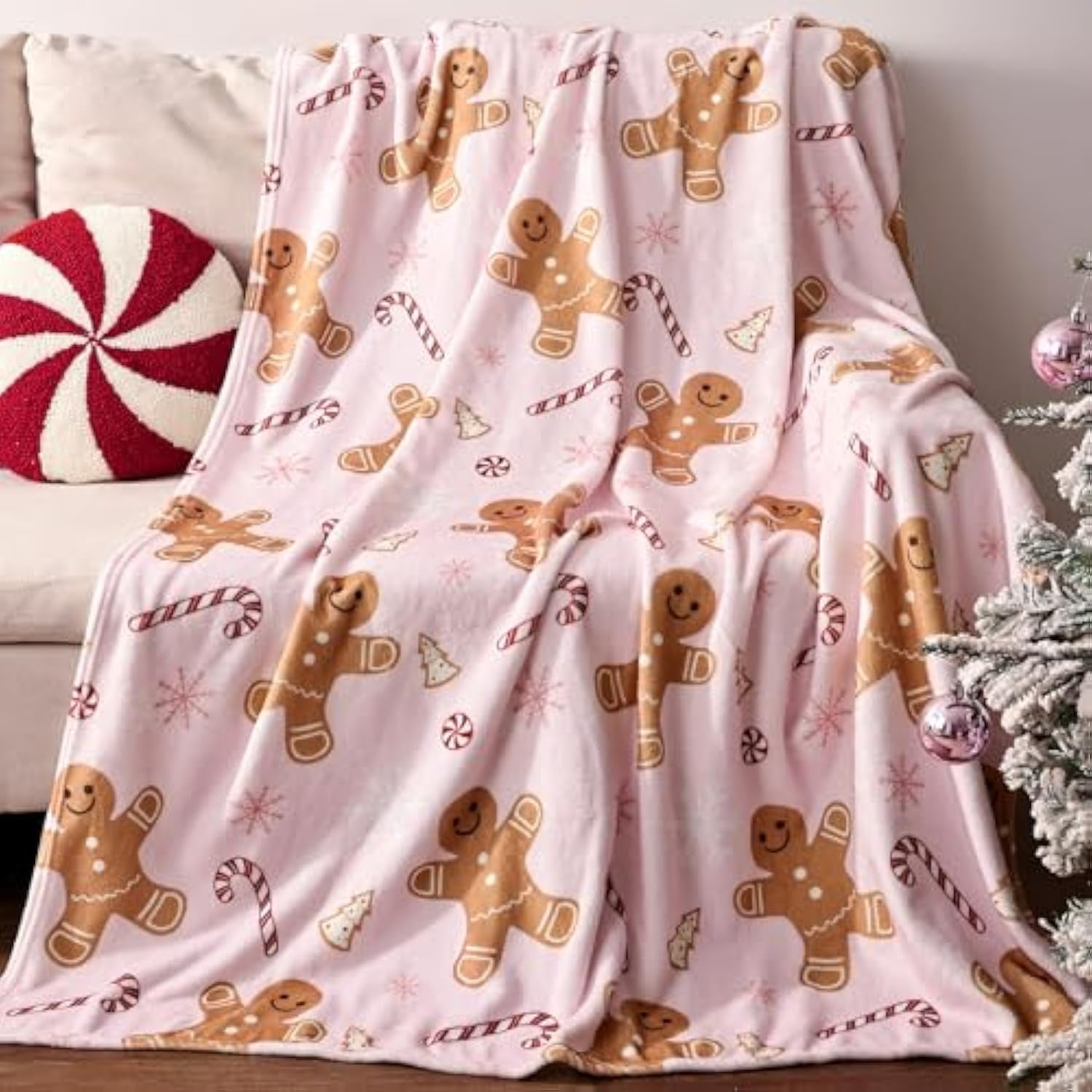 Christmas Gingerbread Throw Blanket Ultra Soft Pink Flannel Plush ...
