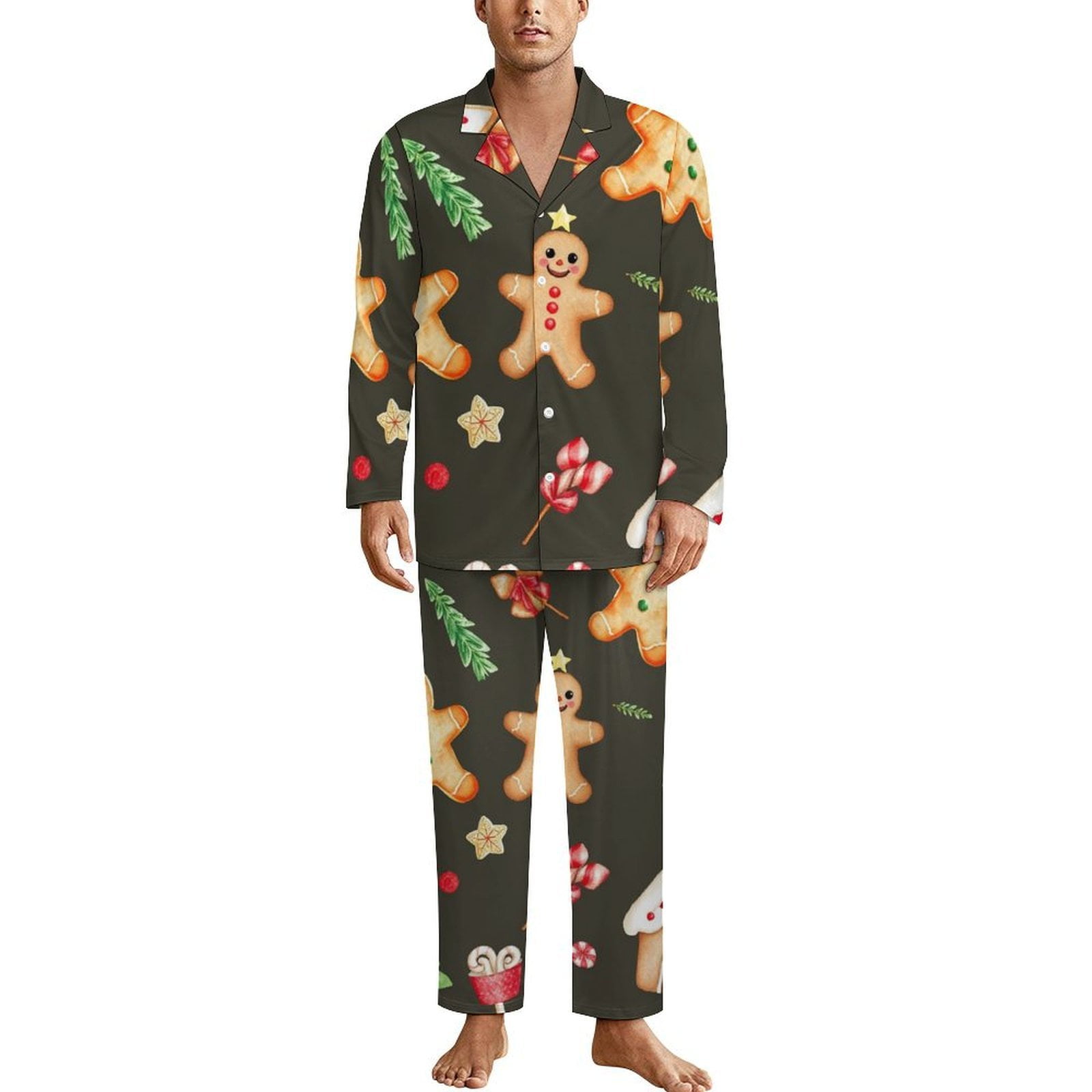 Christmas Gingerbread Treats Pajama Set Soft Sleepwear Man Long Sleeves ...