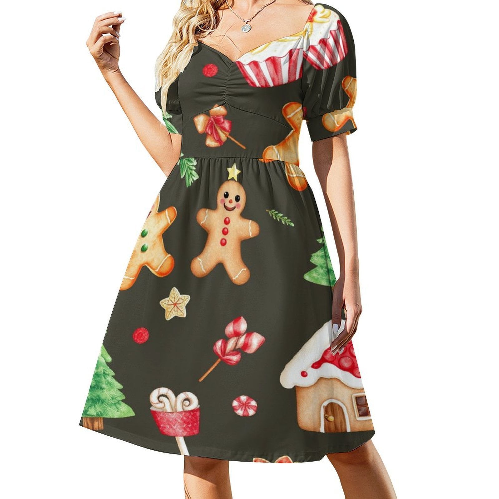 Christmas Gingerbread Treats Short Sleeved Dress Fairy Dress Evening ...