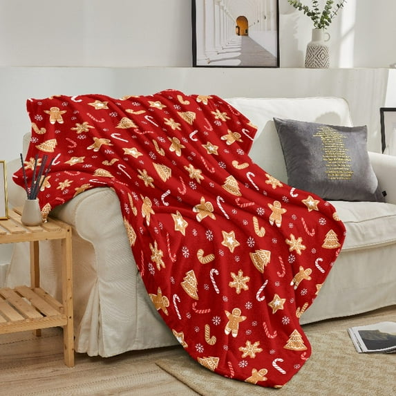 Christmas Gingerbread & Tree Pattern Flannel Throw Blanket Machine ...