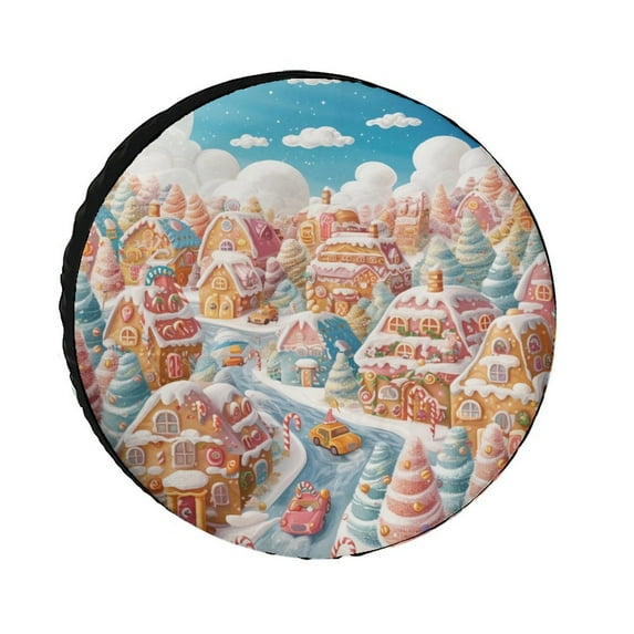 Christmas Gingerbread Village Camper Spare Tire Cover Xmas Rustic ...