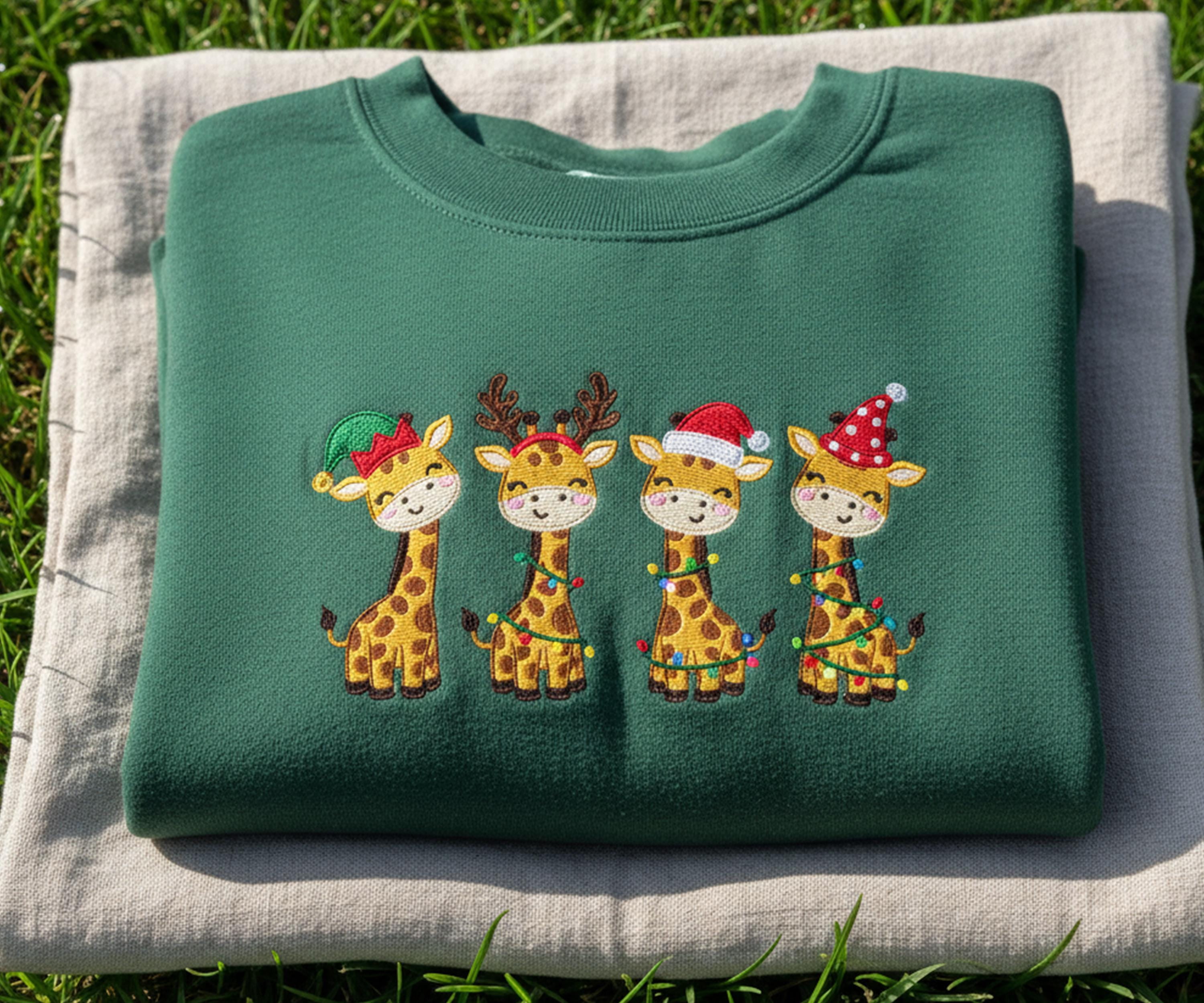 Christmas Giraffe Sweatshirt | Cute Holiday Embroidered Crewneck ...