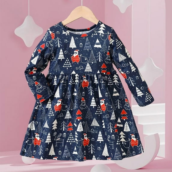 Christmas Girls' Cute Printed A Line Dress for Holiday Festivities 12 ...