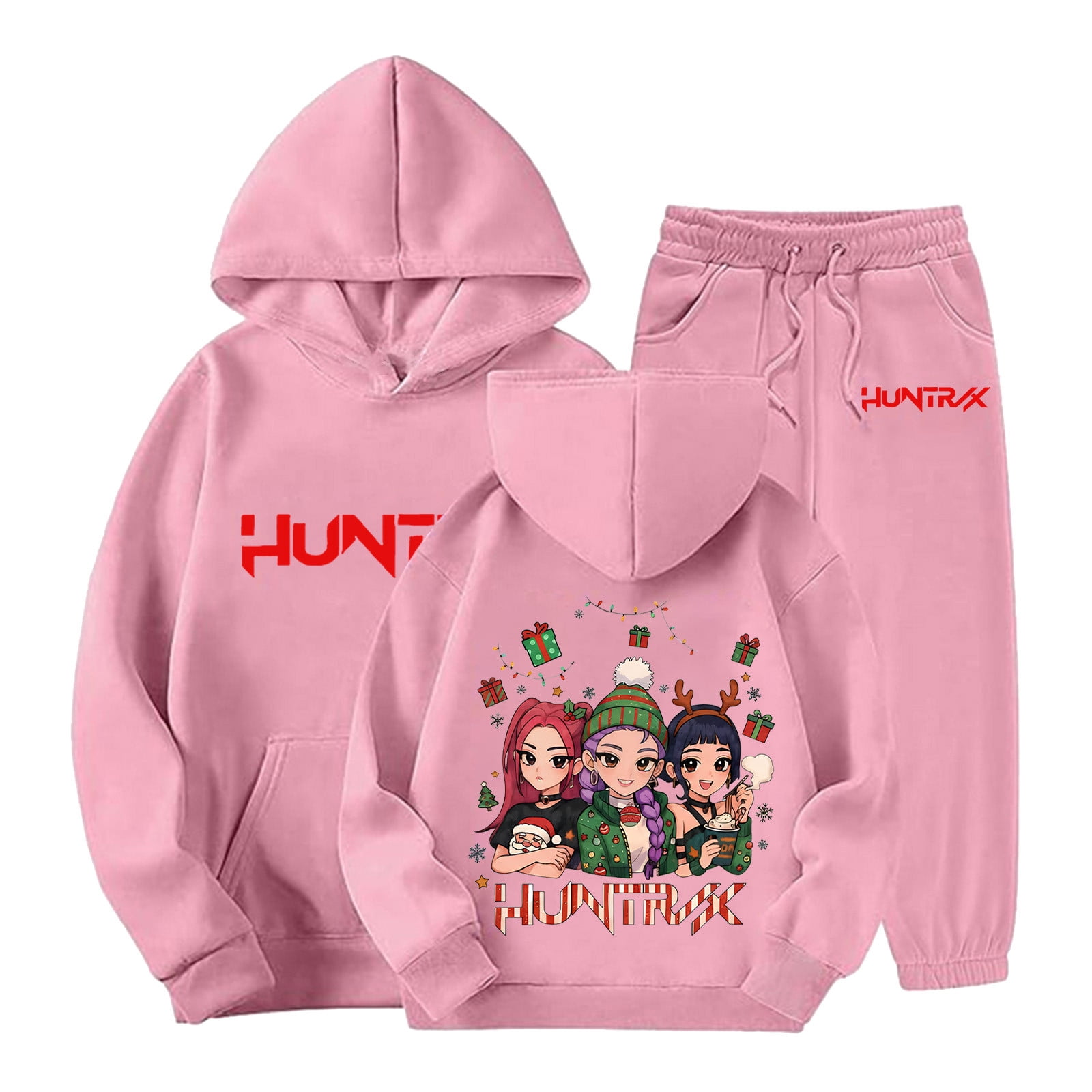 Christmas Girls Fleece Tracksuit 2-Piece Set, Winter Warm Pullover ...