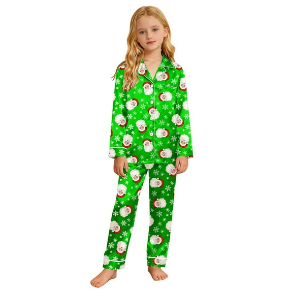 Christmas Girls Le wis & Irene Long Sleeve Print Pajama Set Soft Loungewear For Holiday Festive ...