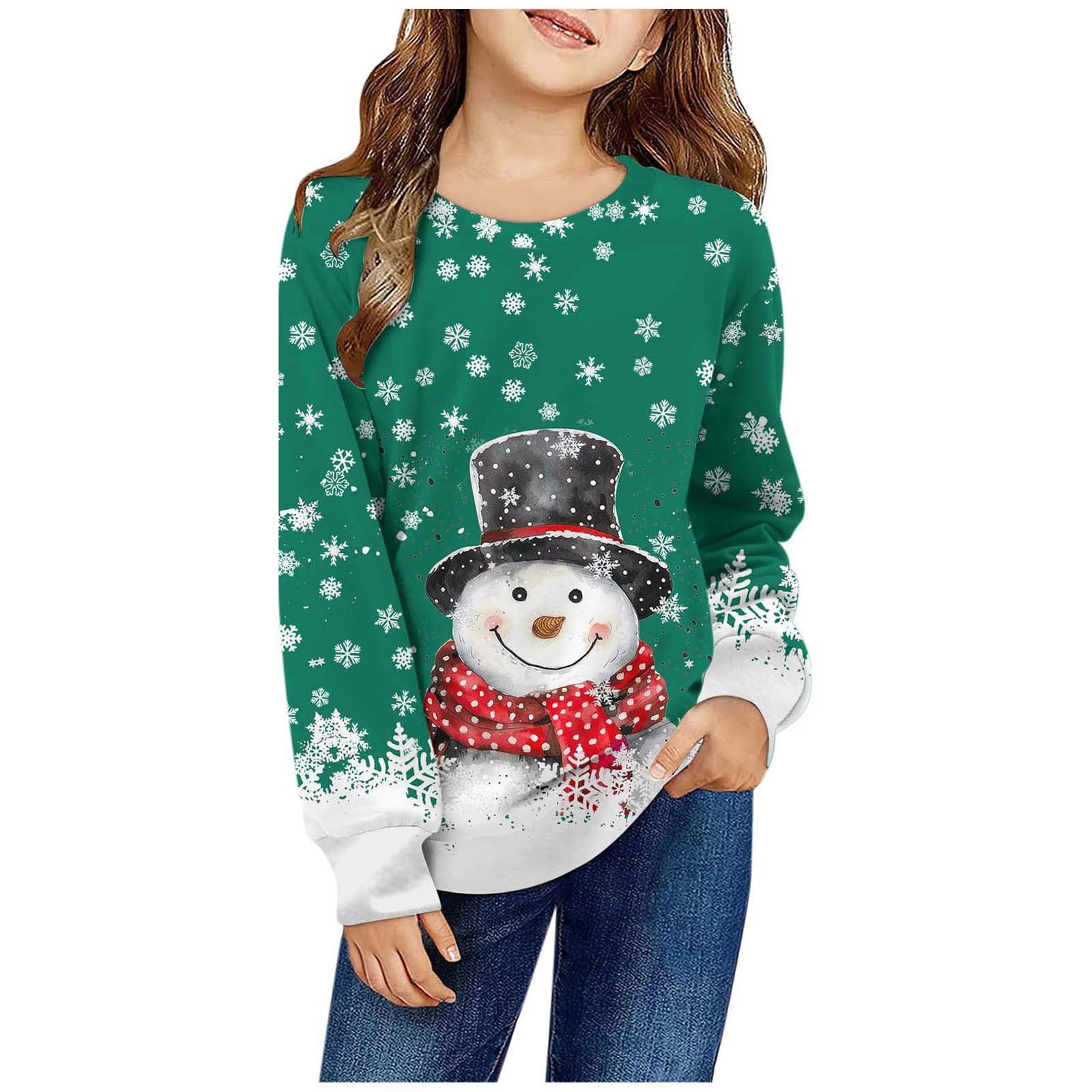 Christmas Girls Sweatshirt Oversized Cartoon Printed Round Neck Long ...