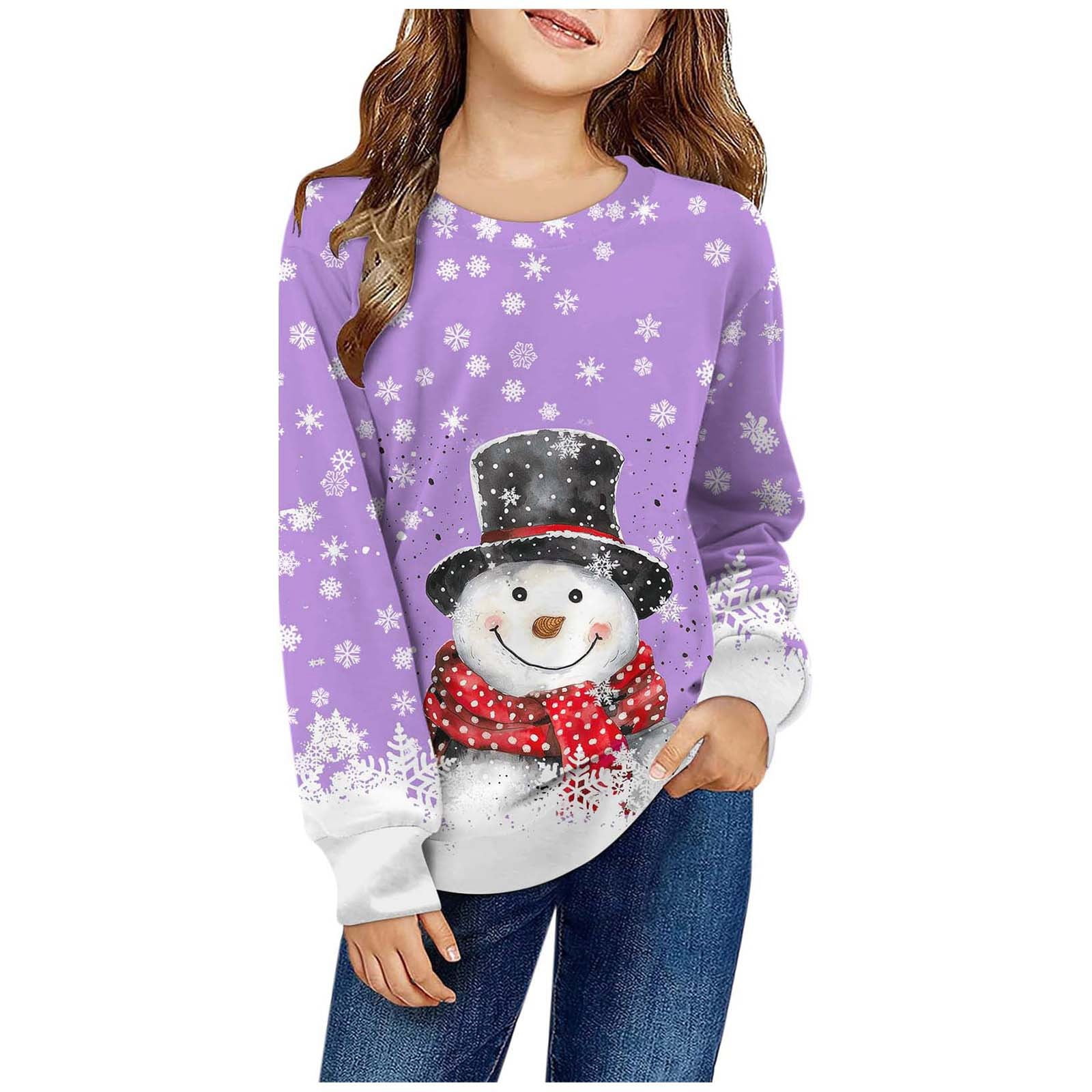 Christmas Girls Sweatshirt Oversized Cartoon Printed Round Neck Long ...