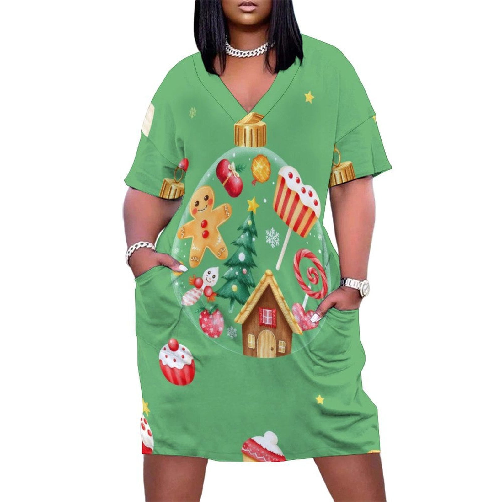Christmas Glass Ball Dress Loose Pocket Dress Women Clothing 2025 New Arrivals Elegant Chic ...