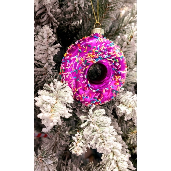Wizardi Christmas Glass Ornament - Purple Donut with Sprinkles F07M3-48 ...