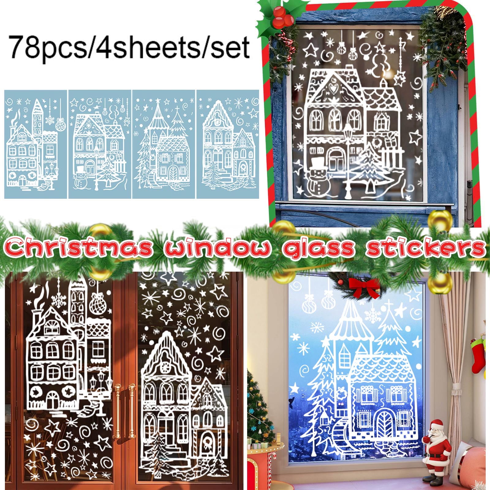 Christmas Glass Window Decoration with Window Stickers and ...