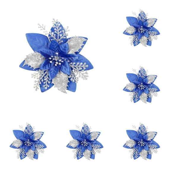Christmas Glitter Artificial Flower Blue And Silver/ Artificial ...