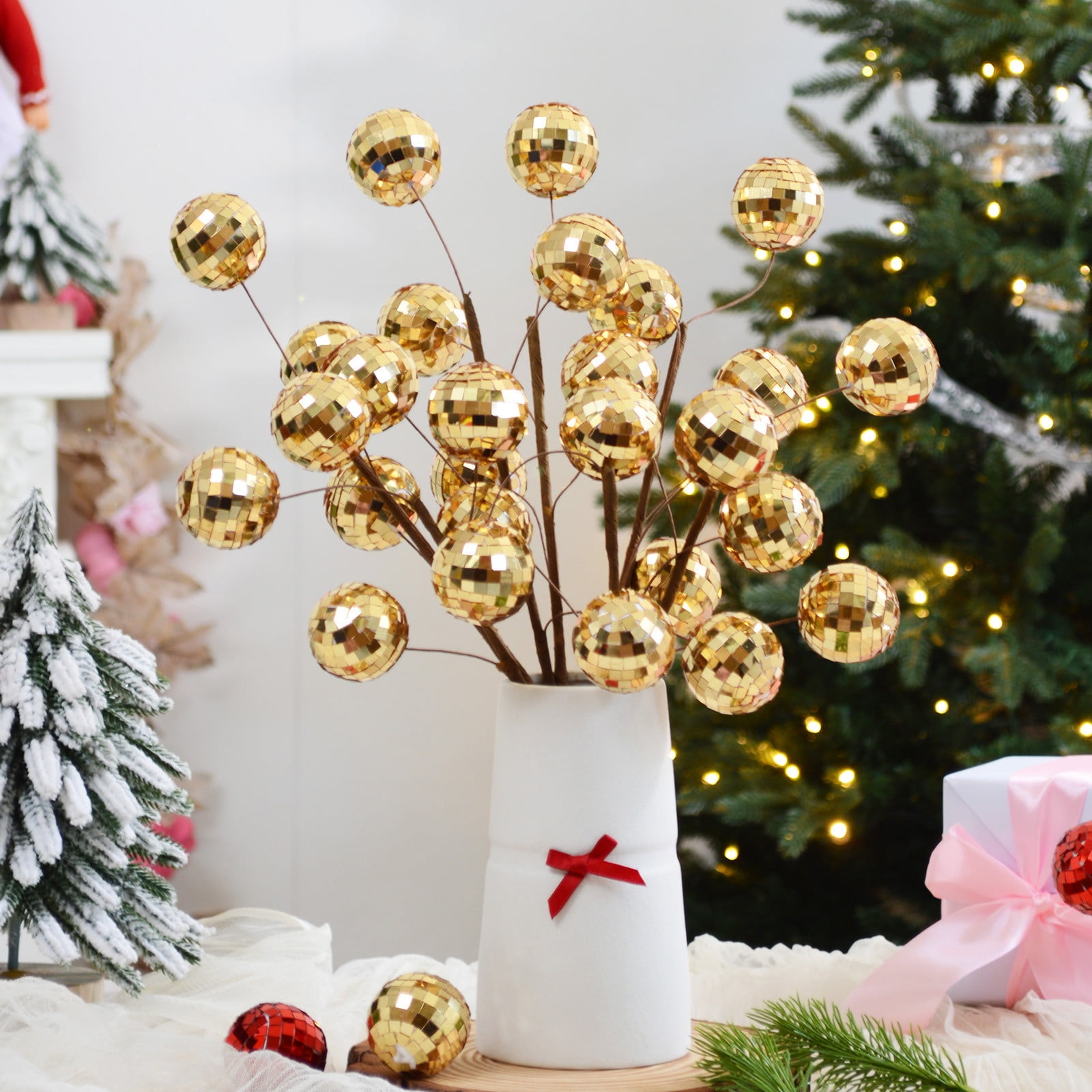 Christmas Glitter Ball Picks Mirror Sequin Ornaments, Shiny Decorative ...