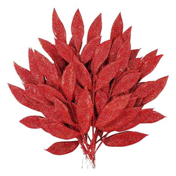 Christmas Glitter Leaves Gold Leaf Picks Spray Tree Picks Giltter For ...