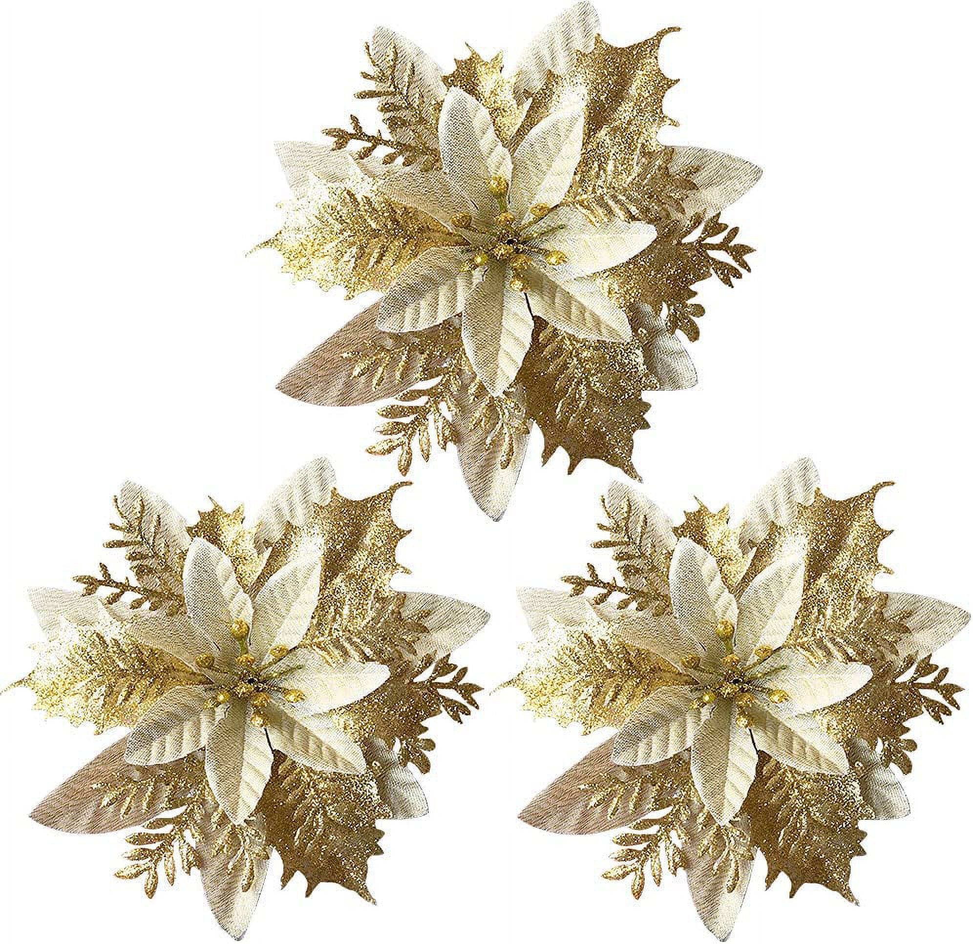 Christmas Glitter Poinsettia Flower Christmas Tree Ornaments Artifical ...