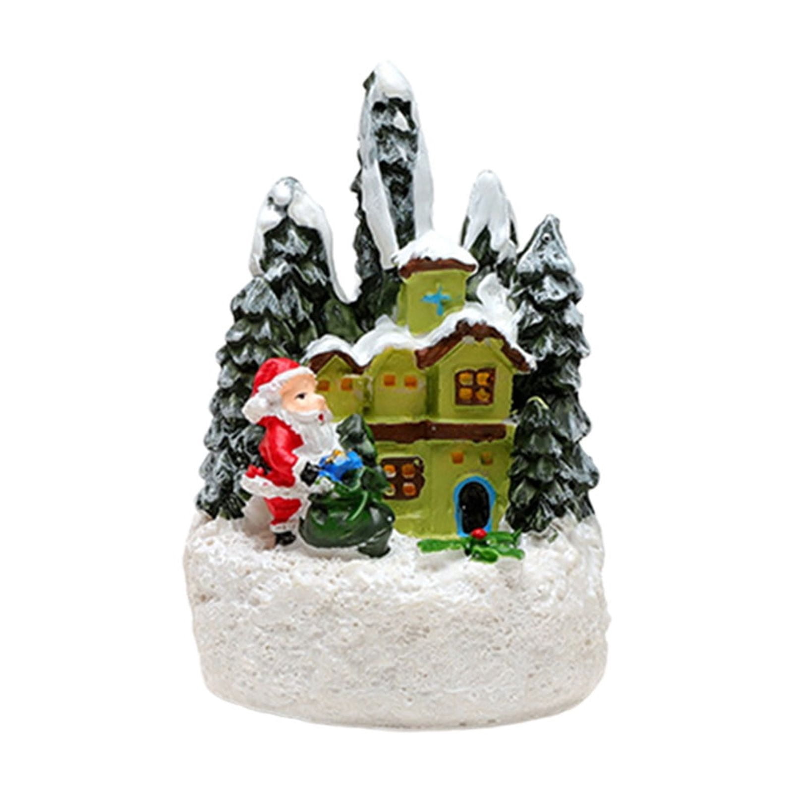 Christmas Glowing Resin Mini House Santa Claus Ornament Festive Decor ...