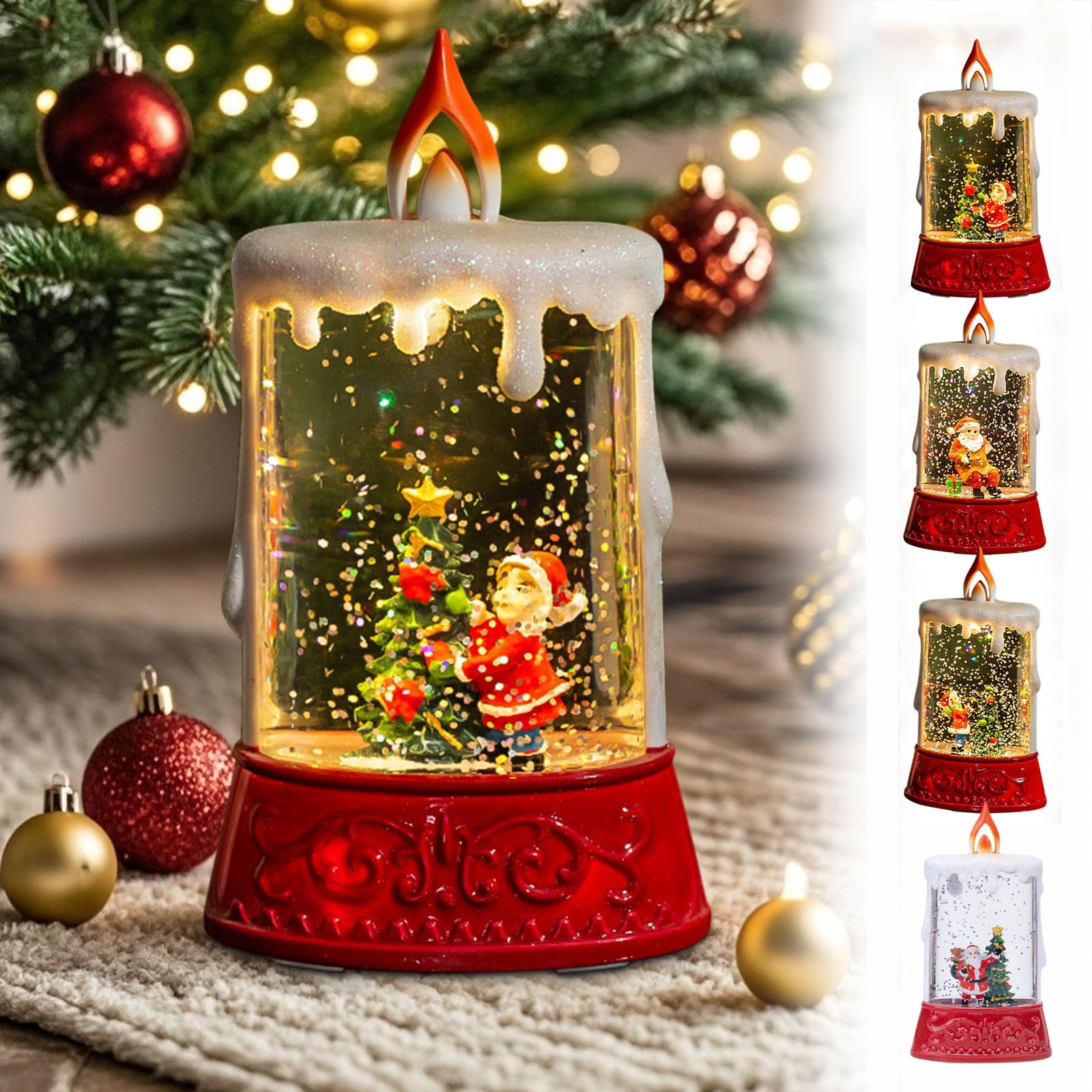 Christmas Glowing Water-Filled Candle Lantern - Festive Desktop ...